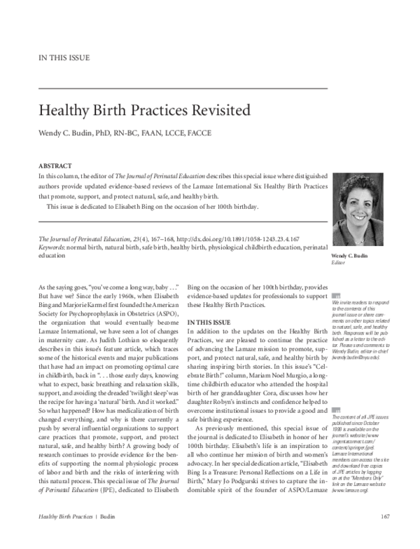 (PDF) Healthy Birth Practices Revisited