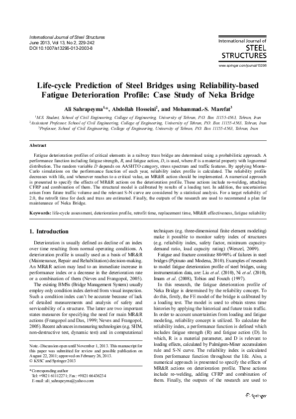 (PDF) Life-cycle prediction of steel bridges using reliability-based ...