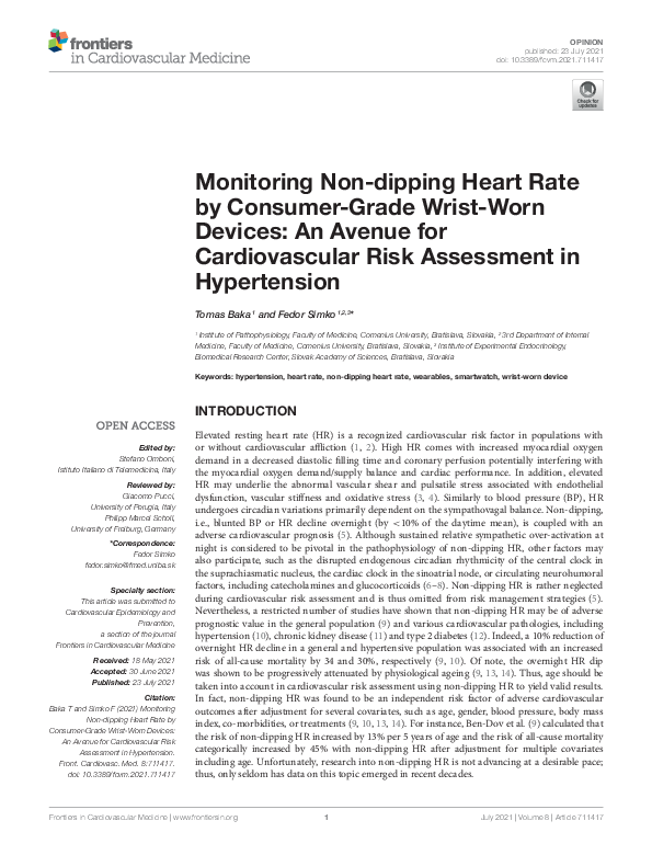 Pdf Monitoring Non Dipping Heart Rate By Consumer Grade Wrist Worn Devices An Avenue For