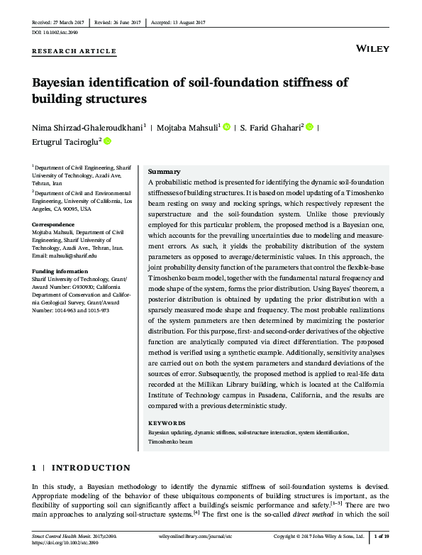 (PDF) Bayesian identification of soil-foundation stiffness of building ...