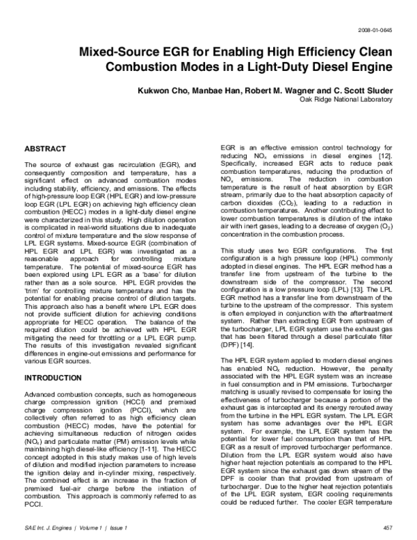 (PDF) Mixed-Source EGR for Enabling High Efficiency Clean Combustion Modes in a Light-Duty ...
