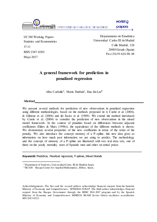 (PDF) A general framework for prediction in penalized regression