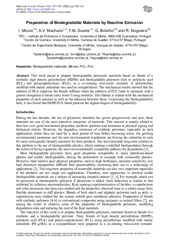 (PDF) Preparation of Biodegradable Materials by Reactive Extrusion