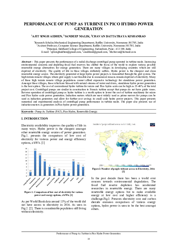 (PDF) Performance of Pump as Turbine in Pico Hydro Power Generation Ajit