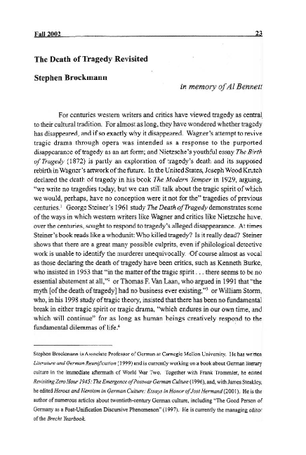 (PDF) The Death of Tragedy Revisited
