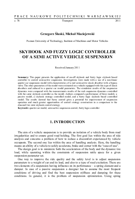 (PDF) Skyhook and fuzzy logic controller of a semi active vehicle suspension