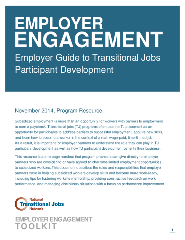 (PDF) Employer Engagement: Employer Guide to Transitional Jobs ...
