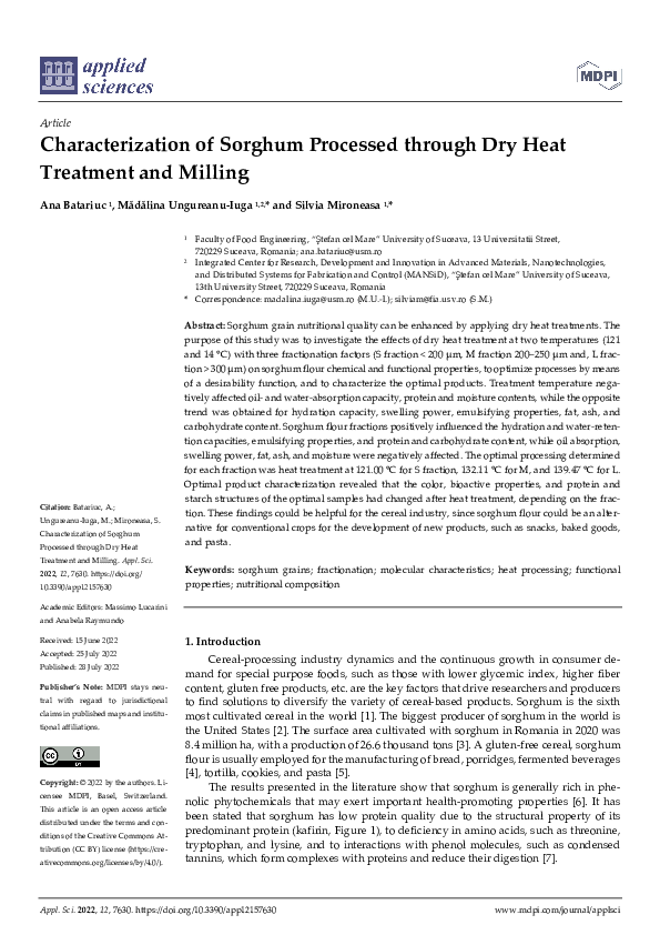 (PDF) Characterization of Sorghum Processed through Dry Heat Treatment ...