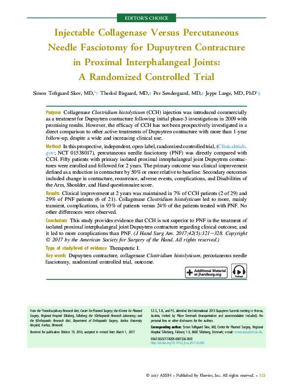 (PDF) Injectable Collagenase Versus Percutaneous Needle Fasciotomy for ...