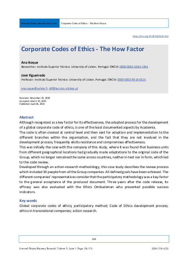 (PDF) Corporate Codes of Ethics - The How Factor