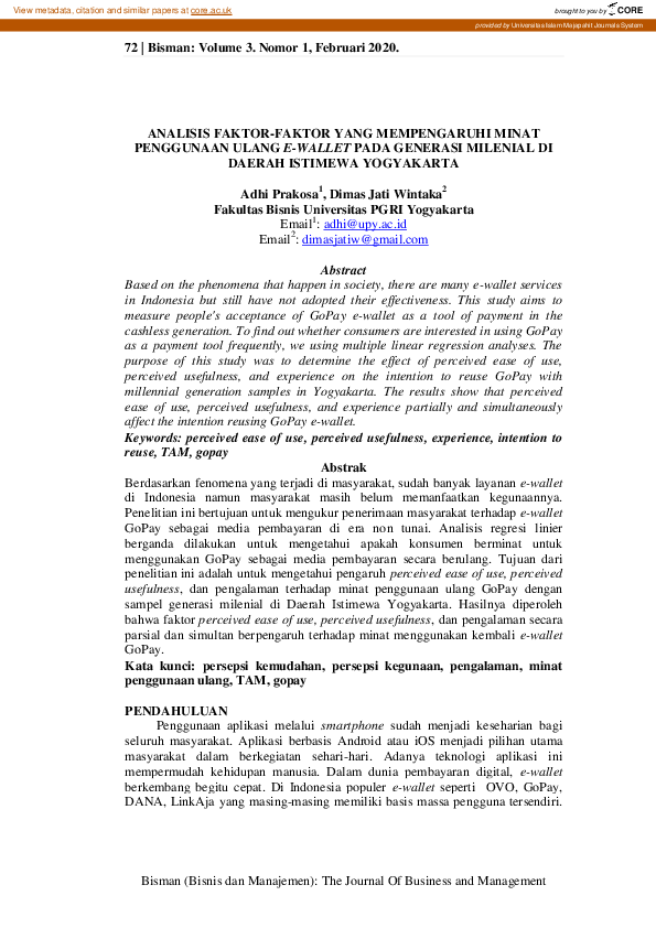 (PDF) Analisis Faktor-Faktor Yang Mempengaruhi Minat Penggunaan Ulang E-Wallet Pada Generasi ...
