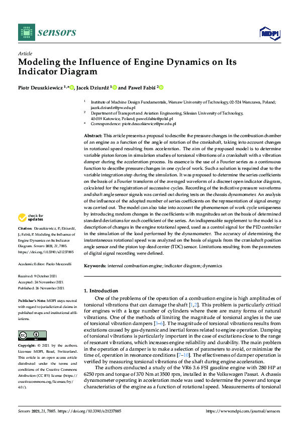 (PDF) Modeling the Influence of Engine Dynamics on Its Indicator Diagram