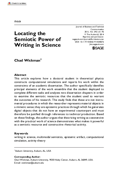(PDF) Locating the Semiotic Power of Writing in Science