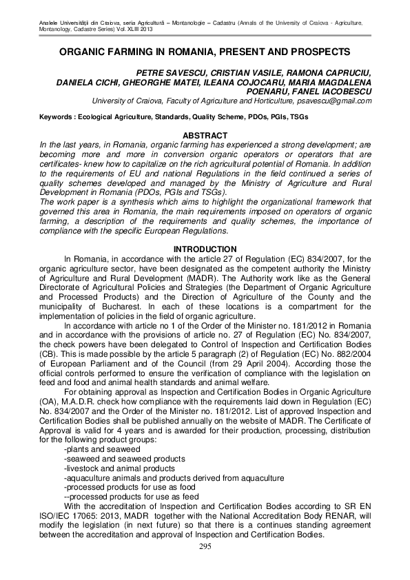 (PDF) Organic Farming in Romania, Present and Prospects