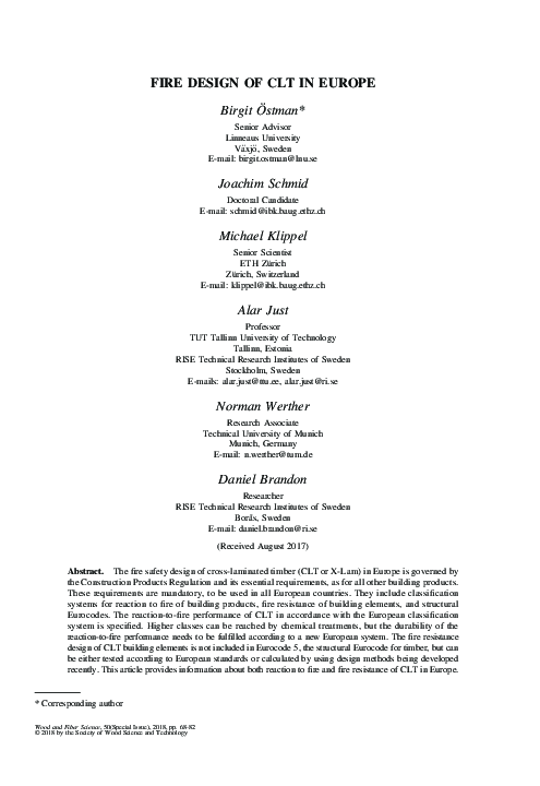 (PDF) Fire Design of CLT in Europe