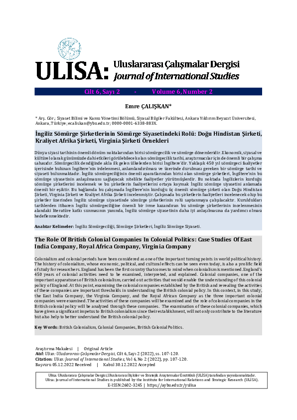 (PDF) İngiliz Sömürge Şirketlerinin Sömürge Siyasetindeki Rolü: Doğu Hindistan Şirketi, Kraliyet ...