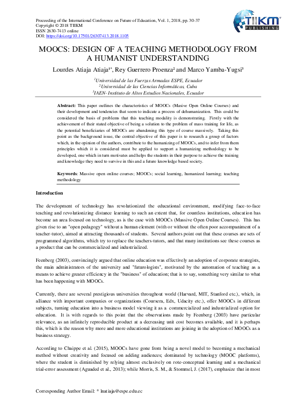 (PDF) Moocs: Design of a Teaching Methodology from a Humanist Understanding