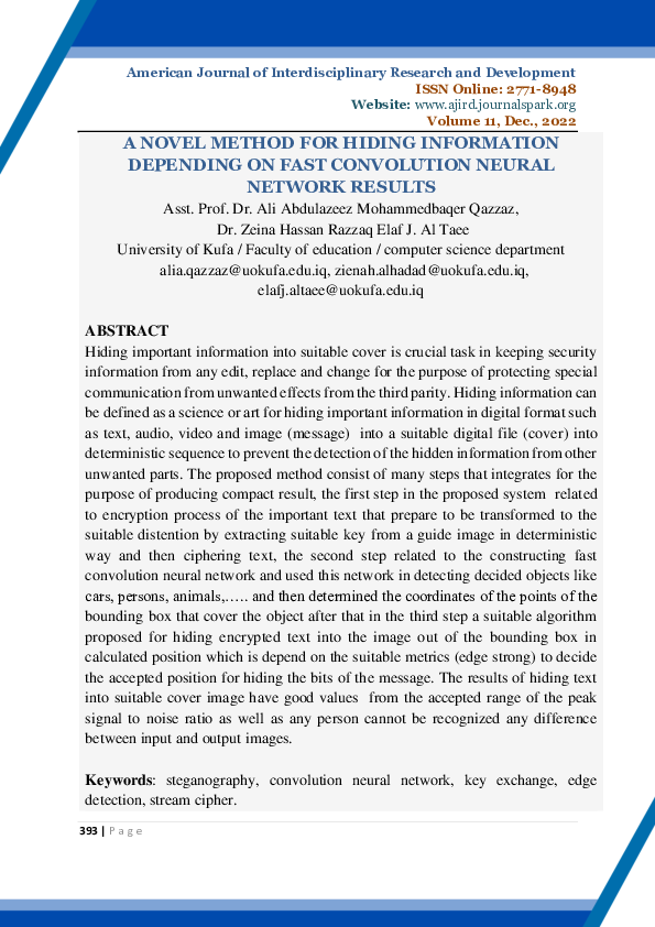 A Novel Method For Hiding Information Depending On Fast Convolution Neural Network Results