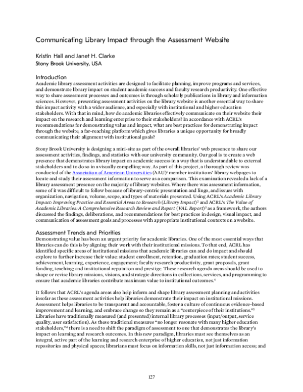 (PDF) Communicating Library Impact through the Assessment Website