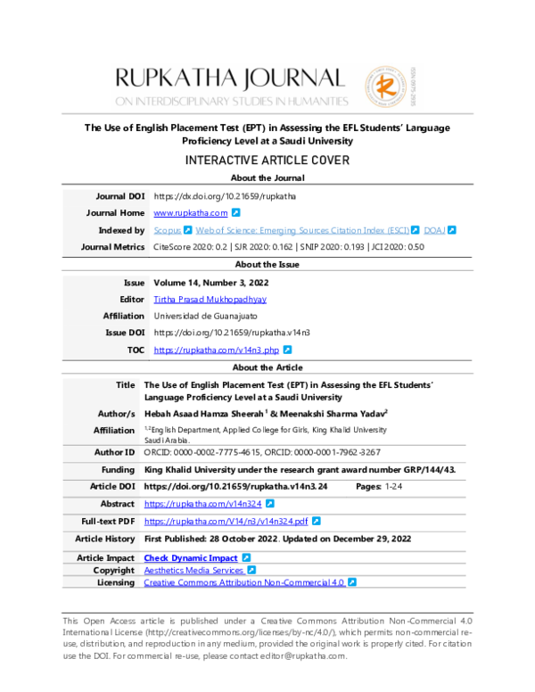 (PDF) The Use of English Placement Test (EPT) in Assessing the EFL ...