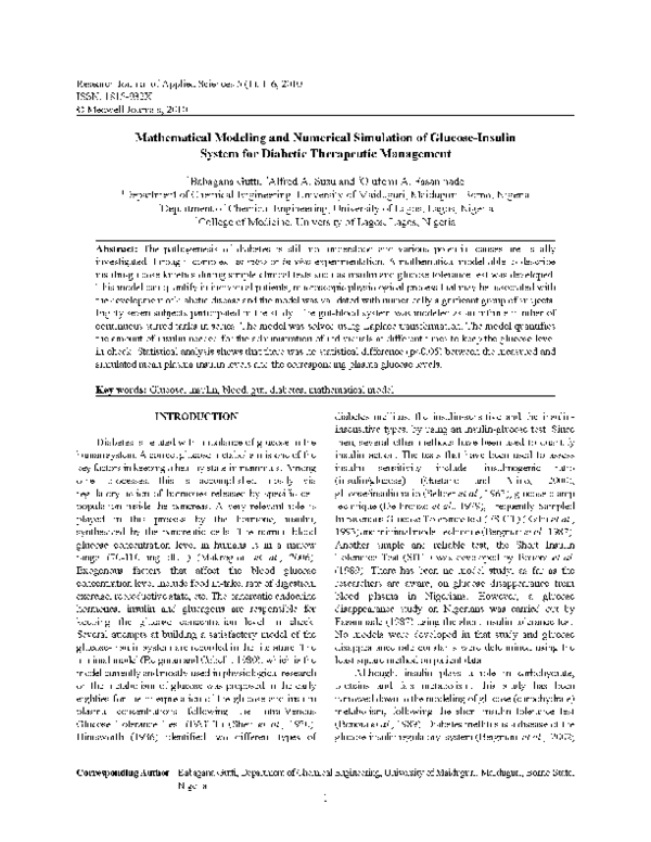 (PDF) Mathematical Modeling and Numerical Simulation of Glucose-Insulin ...