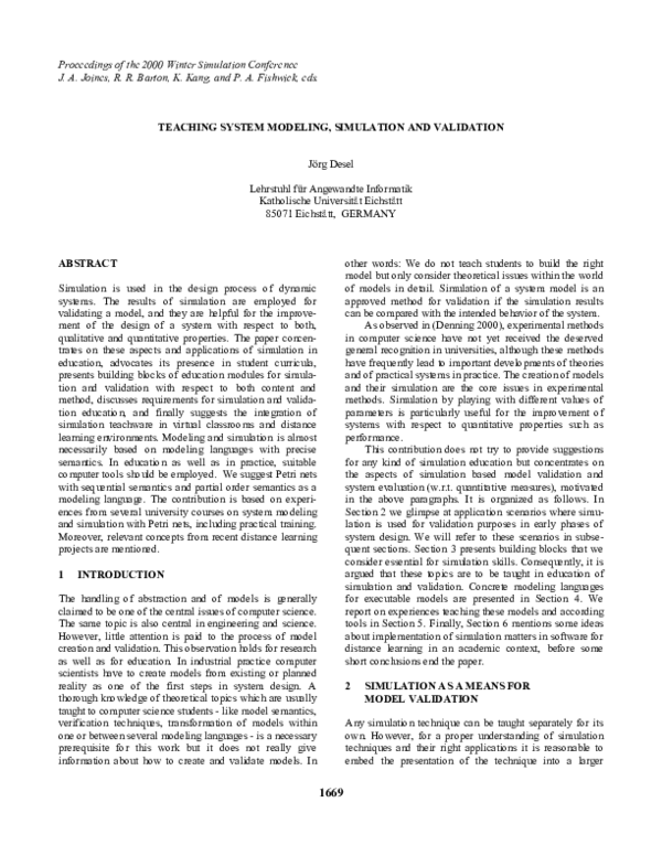 (PDF) Teaching system modeling, simulation and validation (PDF) Teaching system modeling, simulation and validation