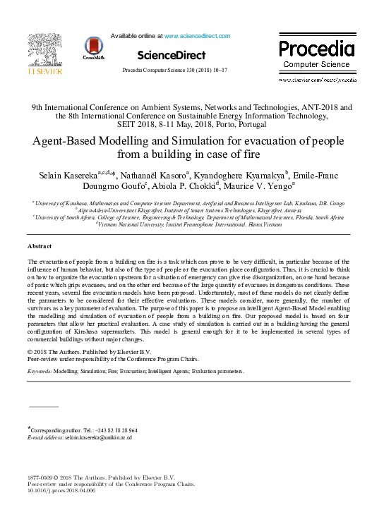(PDF) Agent-Based Modelling and Simulation for evacuation of people from a building in case of fire