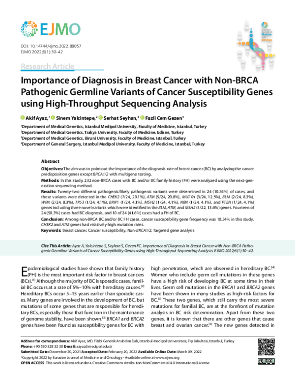 (PDF) Importance of Diagnosis in Breast Cancer with Non-BRCA Pathogenic ...