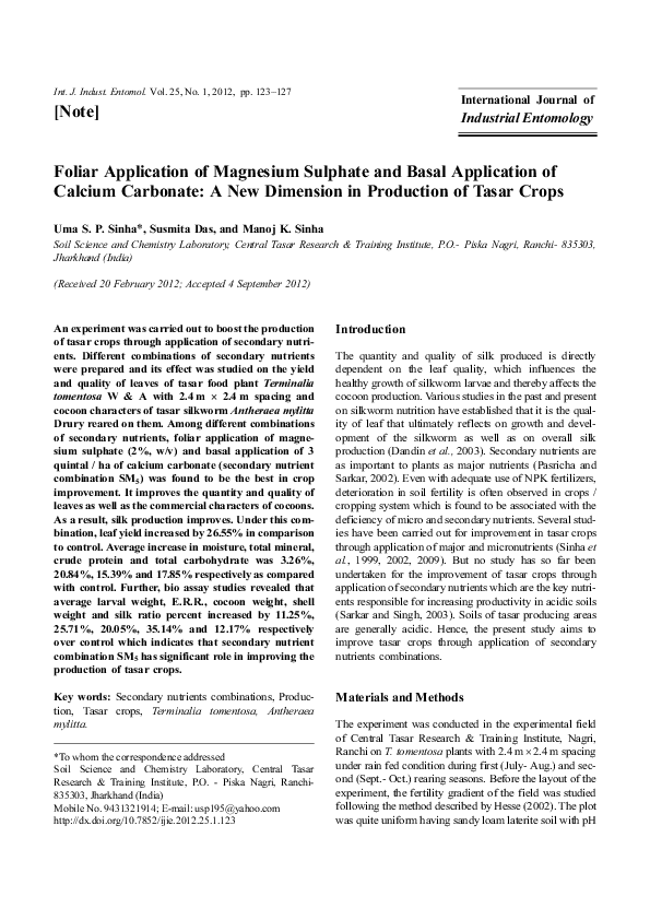 (PDF) Foliar Application of Magnesium Sulphate and Basal Application of ...