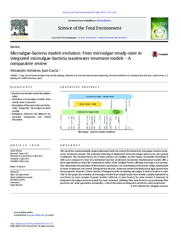 (PDF) Microalgae-bacteria models evolution: From microalgae steady-state to integrated ...