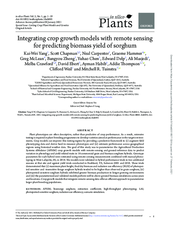 (PDF) Integrating crop growth models with remote sensing for predicting ...