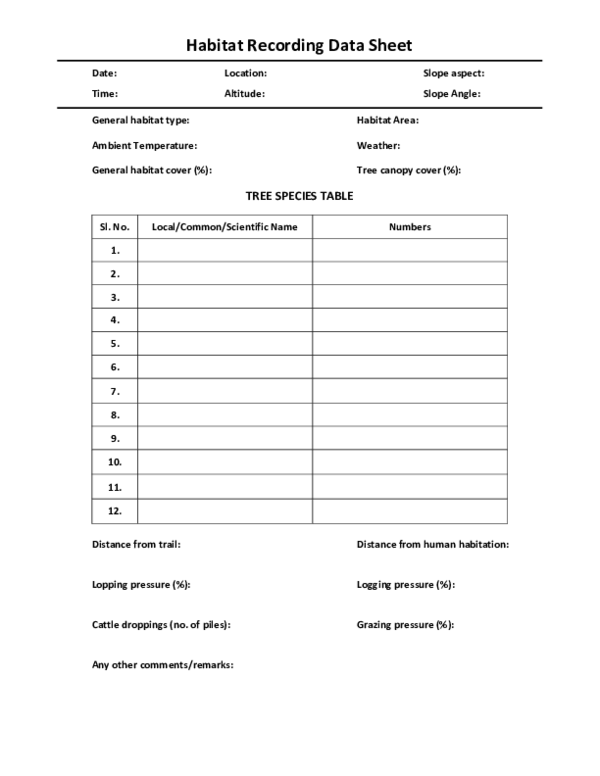 (PDF) Habitat Recording Data Sheet
