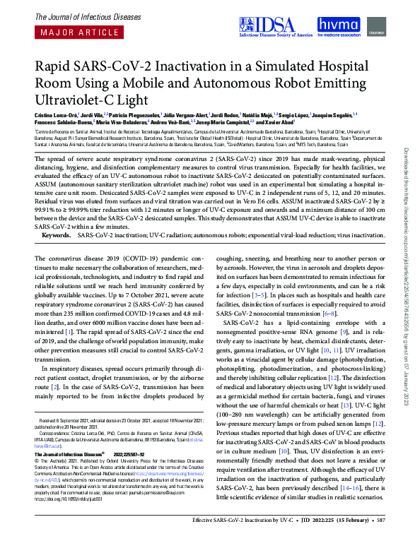 (PDF) Rapid SARS-CoV-2 Inactivation in a Simulated Hospital Room Using ...