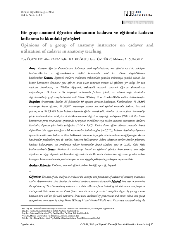 (PDF) Opinions of a group of anatomy instructor on cadaver and ...