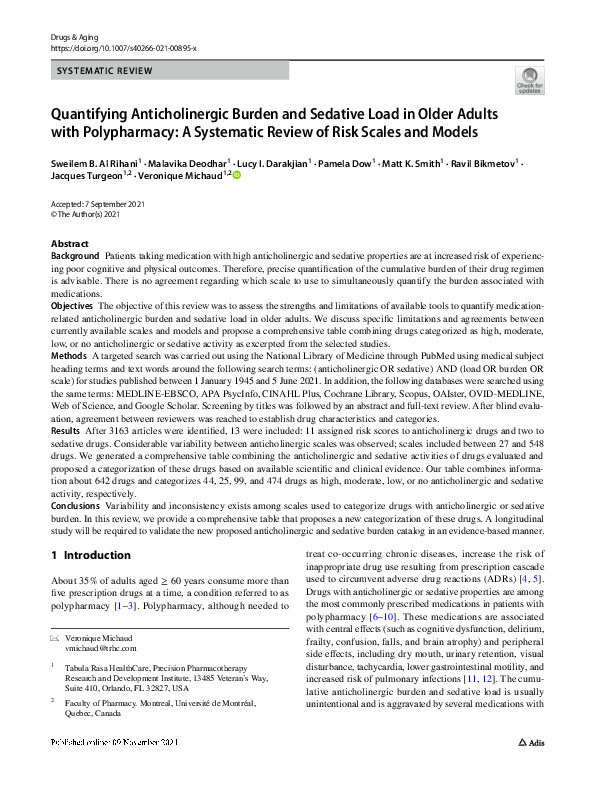 (PDF) Quantifying Anticholinergic Burden and Sedative Load in Older ...
