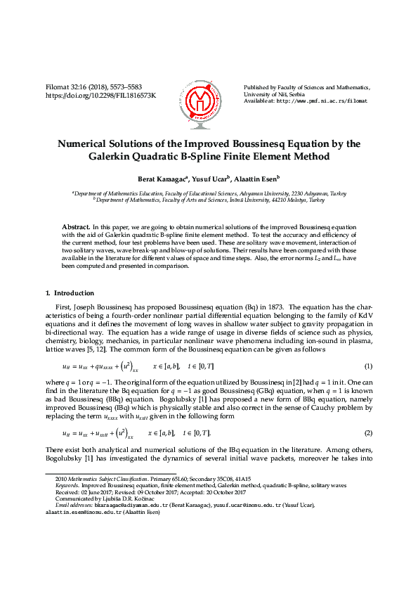 (PDF) Numerical solutions of the improved boussinesq equation by the galerkin quadratic B-spline ...
