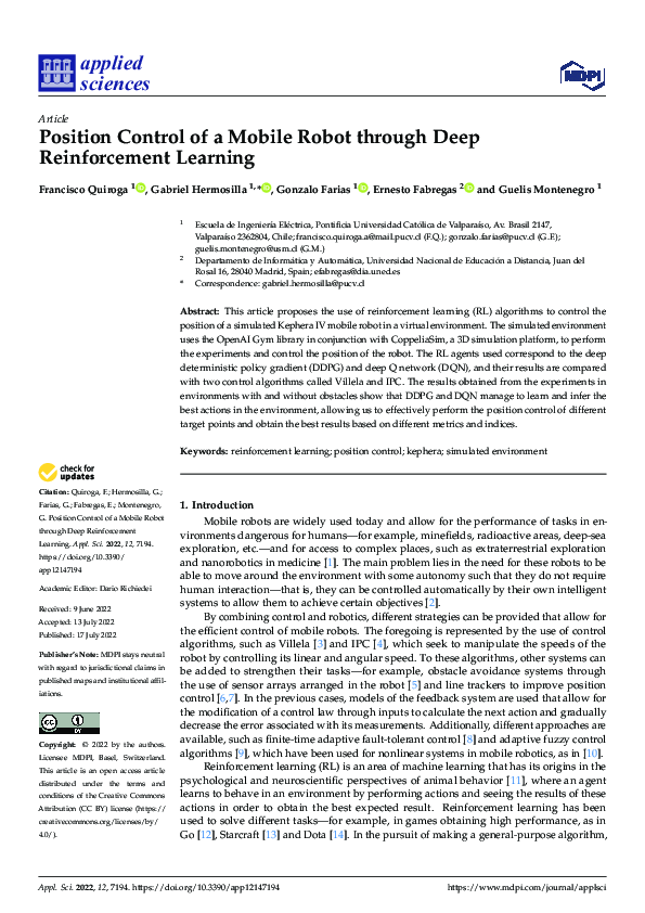 Pdf Position Control Of A Mobile Robot Through Deep Reinforcement Learning