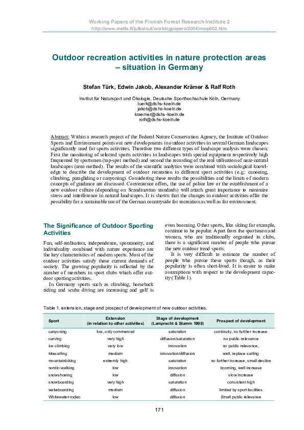 (PDF) Outdoor recreation activities in nature protection areas ...