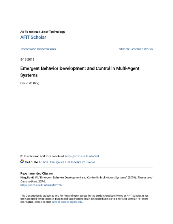 (PDF) Emergent Behavior Development and Control in Multi-Agent Systems