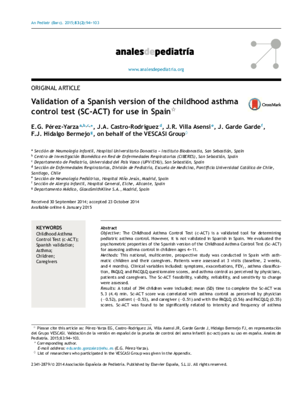 (PDF) [Validation of a Spanish version of the childhood asthma control ...