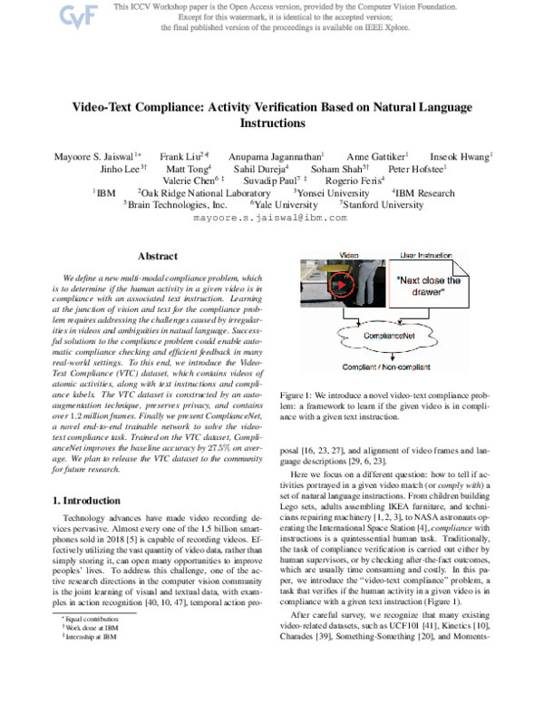 (PDF) Video-Text Compliance: A Dataset and Method for Activity Verification