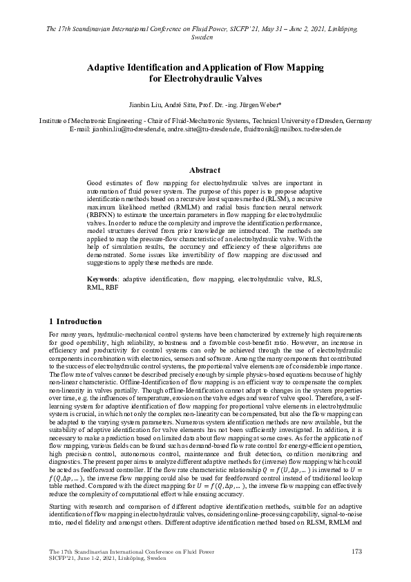 (PDF) Adaptive Identification and Application of Flow Mapping for Electrohydraulic Valves