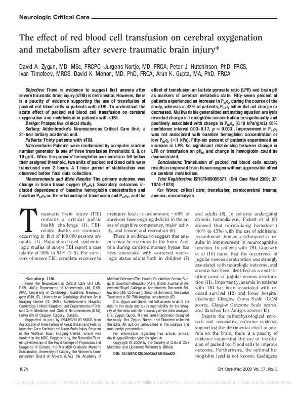 (PDF) The effect of red blood cell transfusion on cerebral oxygenation ...