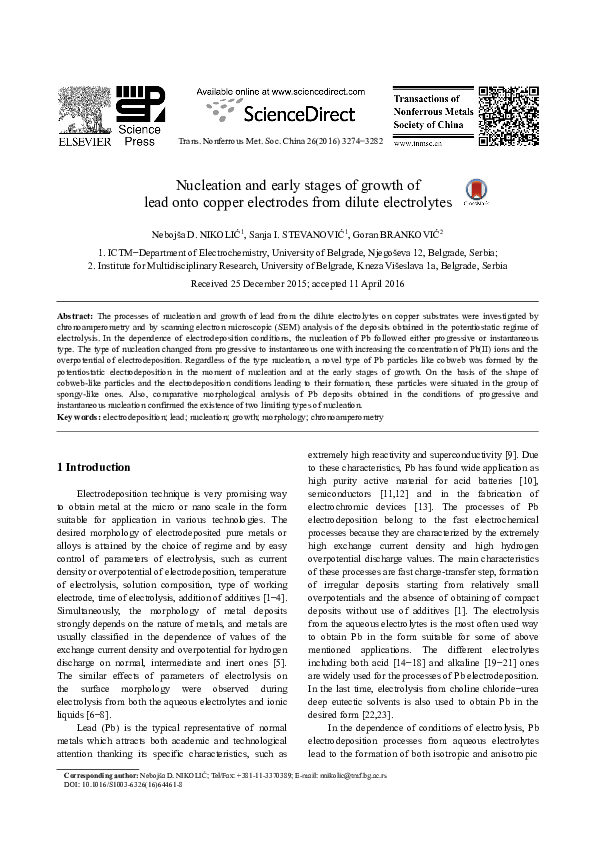 (PDF) Nucleation and early stages of growth of lead onto copper ...