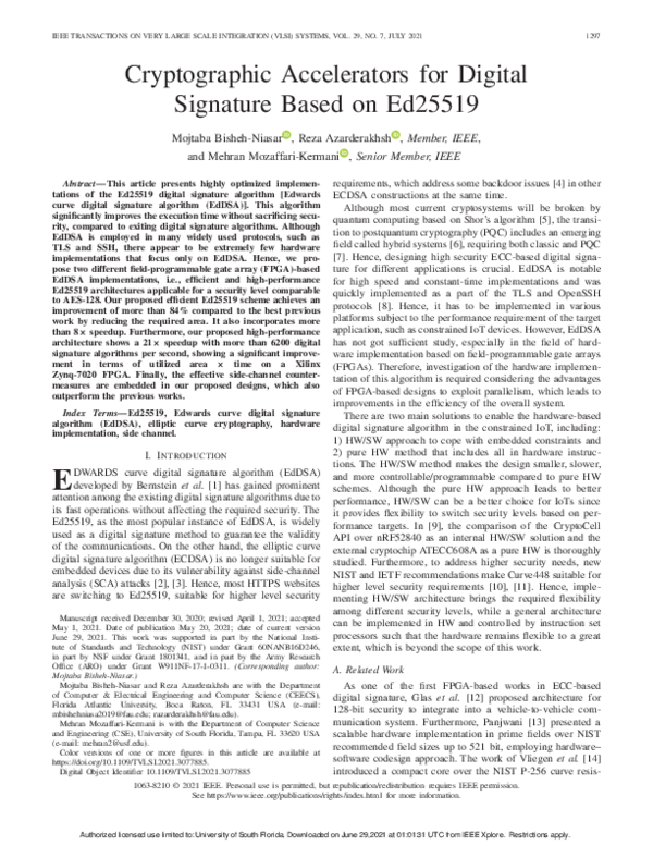 (PDF) Cryptographic Accelerators for Digital Signature Based on Ed25519