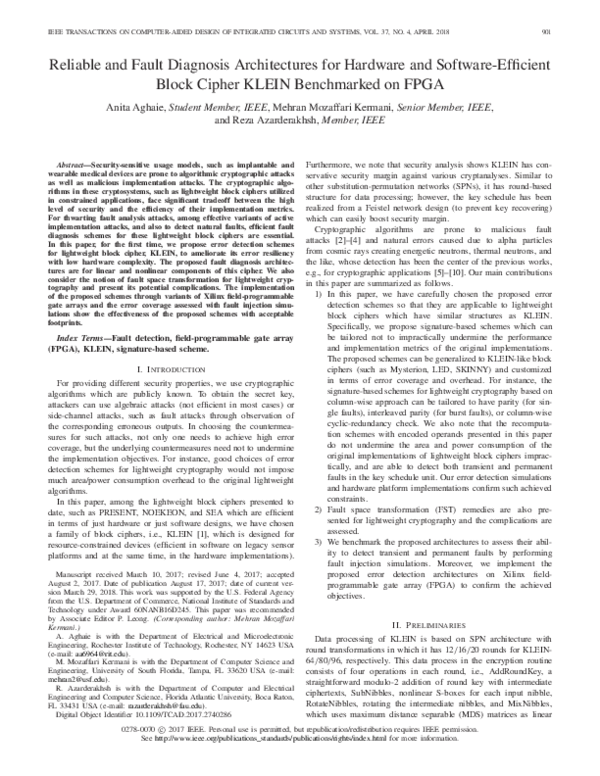 (PDF) Reliable and Fault Diagnosis Architectures for Hardware and Software-Efficient Block ...