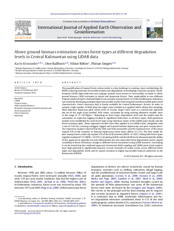 Pdf Above Ground Biomass Estimation Across Forest Types At Different Degradation Levels In