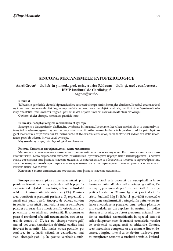 (PDF) Sincopa: mecanismele patofiziologice