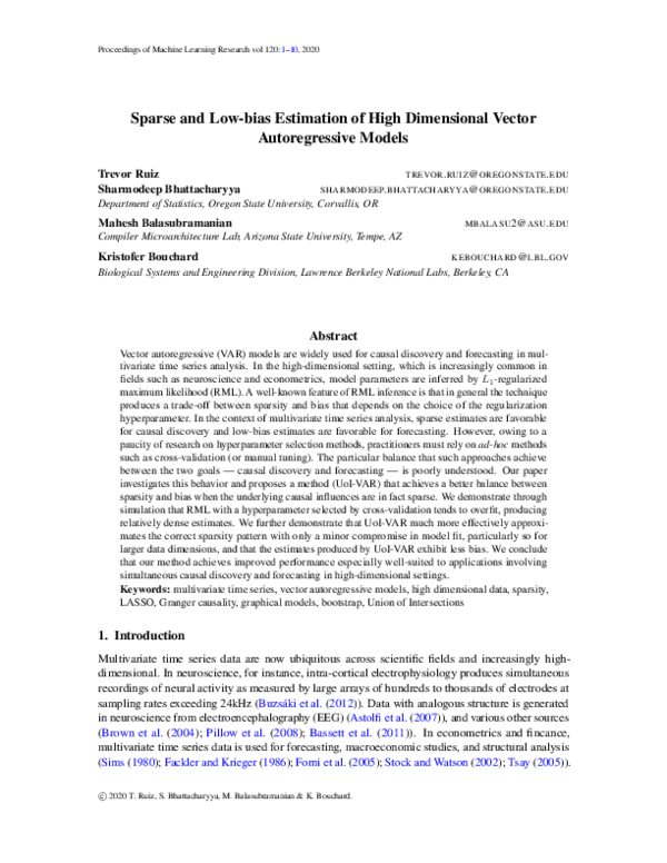 (PDF) Sparse and Low-bias Estimation of High Dimensional Vector Autoregressive Models