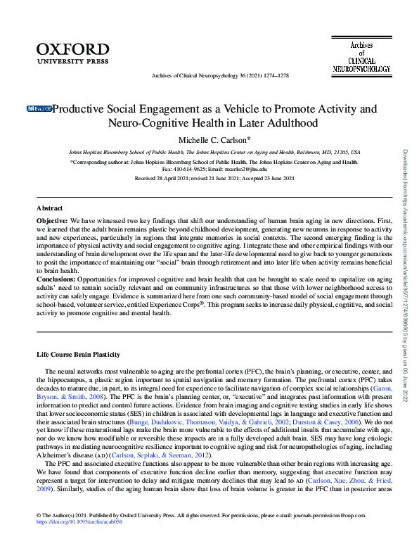 (PDF) Productive Social Engagement as a Vehicle to Promote Activity and ...